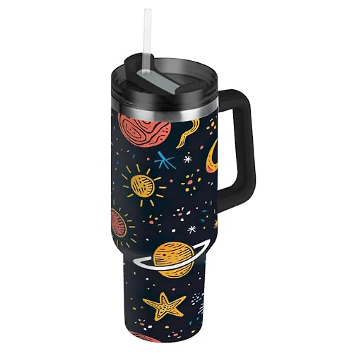 FRCSDIY Cartoon Planet Insulated Tumbler with Handle and Straw Lid,30oz Leakproof Stainless Steel Cup BPA-Free Water Bottle