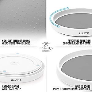 Zulay (10 inch) Rotating Lazy Susan - Lazy Susan Cabinet Organizer With Silicone Padded Grip - Kitchen Turntable Organizer With Non-Skid Base & Rimmed Edge for Cabinet, Pantry & Bathroom (Light Gray)