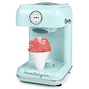 Nostalgia Retro Table-Top Snow Cone Maker, Vintage Shaved Ice Machine Includes 1 Reusable Plastic Cup, Aqua