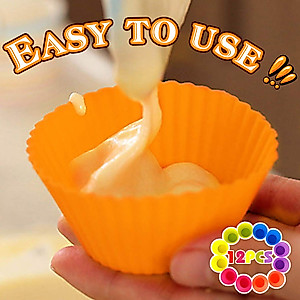 Silicone Cupcake Baking Cups, Reusable Muffin Cup Liners, 2.75 OZ Cup Cake Molds Set Non Stick Cupcake Wrappers Cupcake Holder Cupcake Liners 12 Pack 6 Rainbow