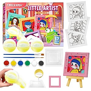 AUREUO Ceramic Mold Painting Kit for Kids - Little Artist - Arts & Crafts DIY Plaster to Paint, 3 Predrawn Mini Canvas & Easel, Acrylic Paint Set & Brush Toy Gift