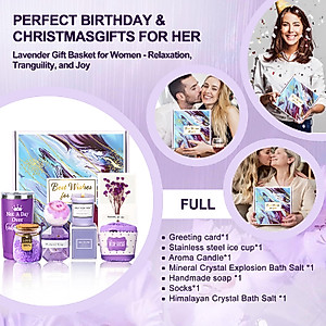 Birthday Gifts for Women Mom Wife Sister Girlfriend Her,Perfect Lavender Spa Gift Basket Set for Mothers Day Valentine's Day & Christmas | Premium Purple Happy Birthday Gift Box