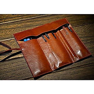 U-K Vintage Style Rollup Pencil Case/Pencil Bag/Pen Bag PU Leather Foldable Cosmetic Makeup Tool Stationery Storage Bag Pouch Purse Holder Organizer Coffee Deft and Professional