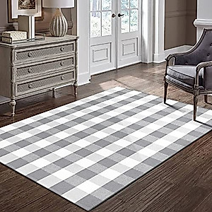 LEEVAN Cotton Buffalo Plaid Rugs 4x6 Grey Checkered Rug Washable Woven Outdoor Porch Welcome Braided Door Mat for Layered Kitchen Farmhouse Bathroom Entryway Throw Carpet