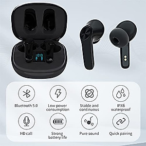 Wireless Earbuds, Bluetooth Headphone LED Display Charging Case Deep Bass Built-in Mic Waterproof Stereo in Ear Earphones for Sport Work