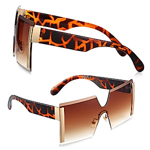 Frienda 3 Pieces Oversized Square Sunglasses for Women Trendy Fashion Rimless Frame Glasses Transparent Eyewear (Silver, Brown, Gray and Pink)