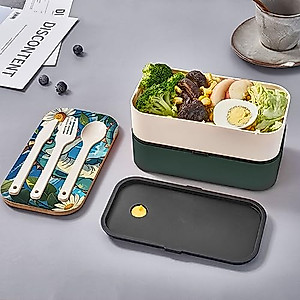 Cute Dinosaur Adult Lunch Box, Bento Box, With Cutlery Set Of 3, 2 Compartments, Rectangular, Lunch Box For Adults