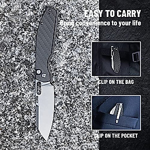 CJRB CUTLERY Pocket Knife Ekko(1929) Folding Knife for Men AR-RPM9 Steel Blade and Black Carbon Fiber Handle for Work Outdoor Hinking Camping