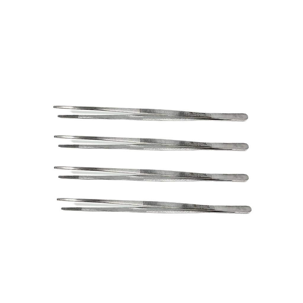 Cynamed Set of 4 Thumb Tweezer Mulipurpose Forceps 12in. Blunt Serrated Tips Stainless Steel