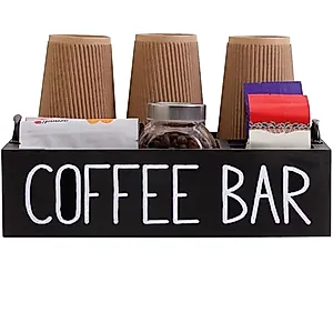 JGJCYO9 Coffee Station Organizer Wooden Coffee Bar Accessories Organizer for Counter,Farmhouse Kcup Coffee Pod Holder Storage Basket with Handles for Coffee Bar Decor-Black Coffee Station Holder