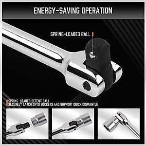 HORUSDY 3-Piece Breaker Bar Set, 1/4'', 3/8'' & 1/2'' Drive, Heavy Duty Breaker Bars, 6'', 10'', 15'' Length, with 180° Rotatable Head, Chrome Vanadium Steel Made.