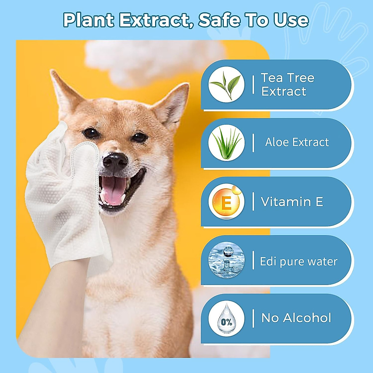 CKANDCK Pet Wipes for Dogs & Cats, Nourish Fur Glove Wipes for Daily Care and Traveling,Extra Thick Cleaning Deodorizing Grooming Gloves,Rinse Free, Unscented