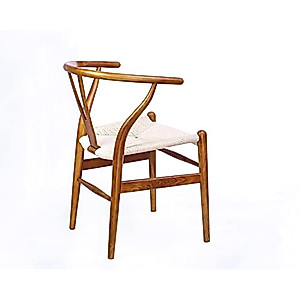 Polynices Wishbone Chair, Weave Modern Solid Wood Mid-Century Y Shaped Backrest Dining Chair Set of 2 (Chestnut)