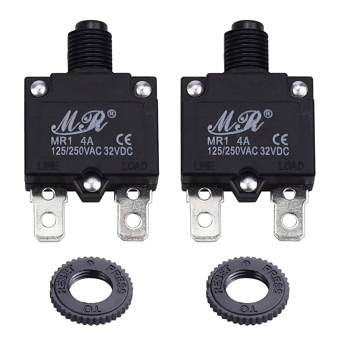 RKURCK 125/250V AC 32V DC Push Button Circuit Breaker 4 Amps, Thermal Overload Protector Switch, Manual Reset Thermal Circuit Breaker 4A