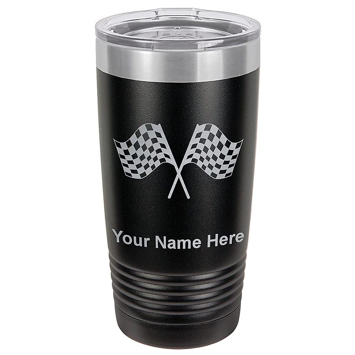 LaserGram 20oz Vacuum Insulated Tumbler Mug, Racing Flags, Personalized Engraving Included (Black)