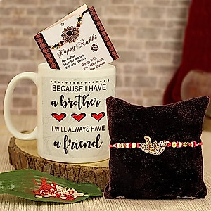 TIED RIBBONS Rakhi for Brother with Gift Set | Printed Coffee Mug (10 Oz) | Mini Card | Roli Chawal Packet - Raksha bandhan Rakhi Gifts for Brother Rakhi Set for Brother | Bhai Rakhi Thread