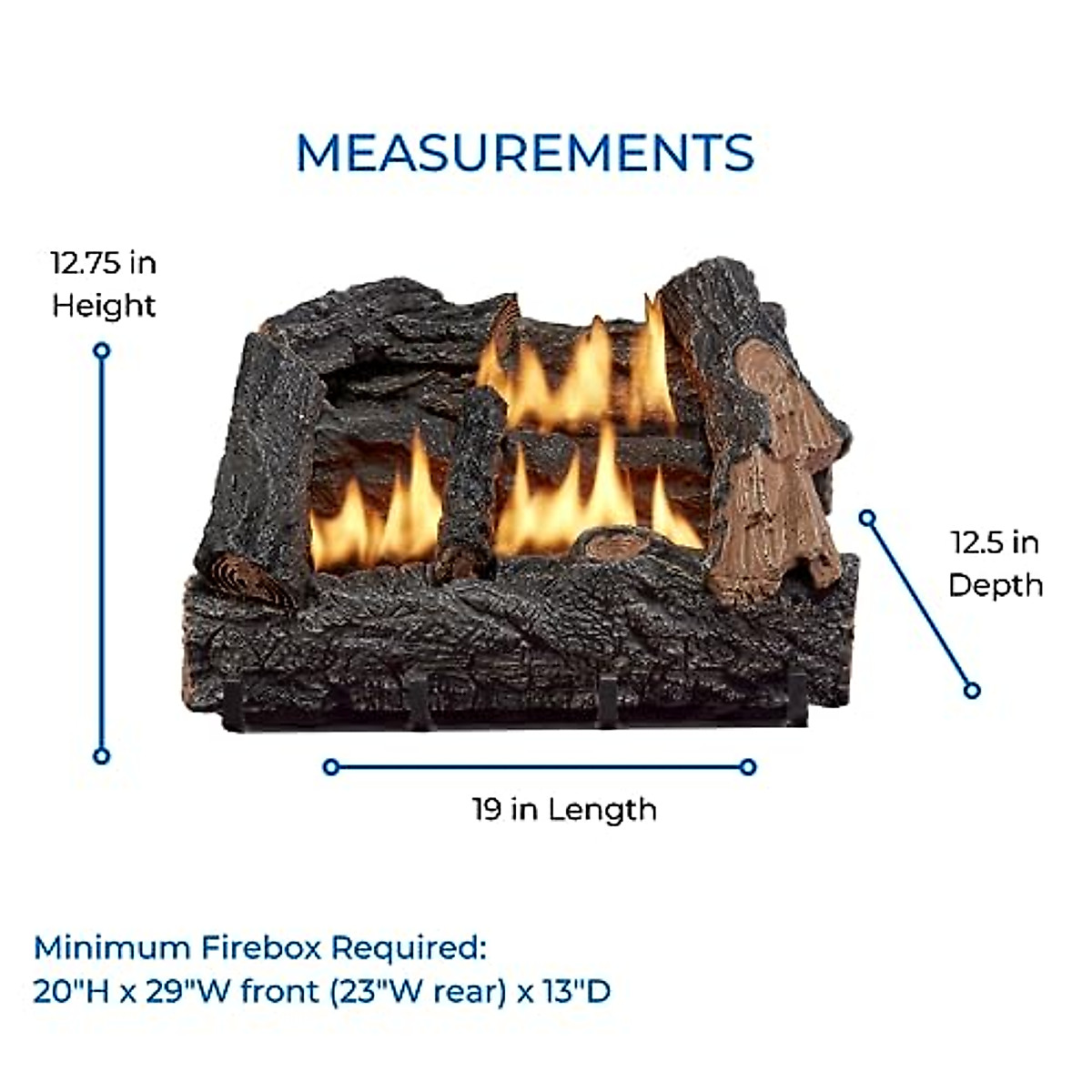 HearthSense VFL18M Dual Fuel Ventless Fireplace Logs Set with Manual Control, Use with Natural Gas or Liquid Propane, 30000 BTU, Heats up to 1000 Sq. Ft, Brown, 18 Inches