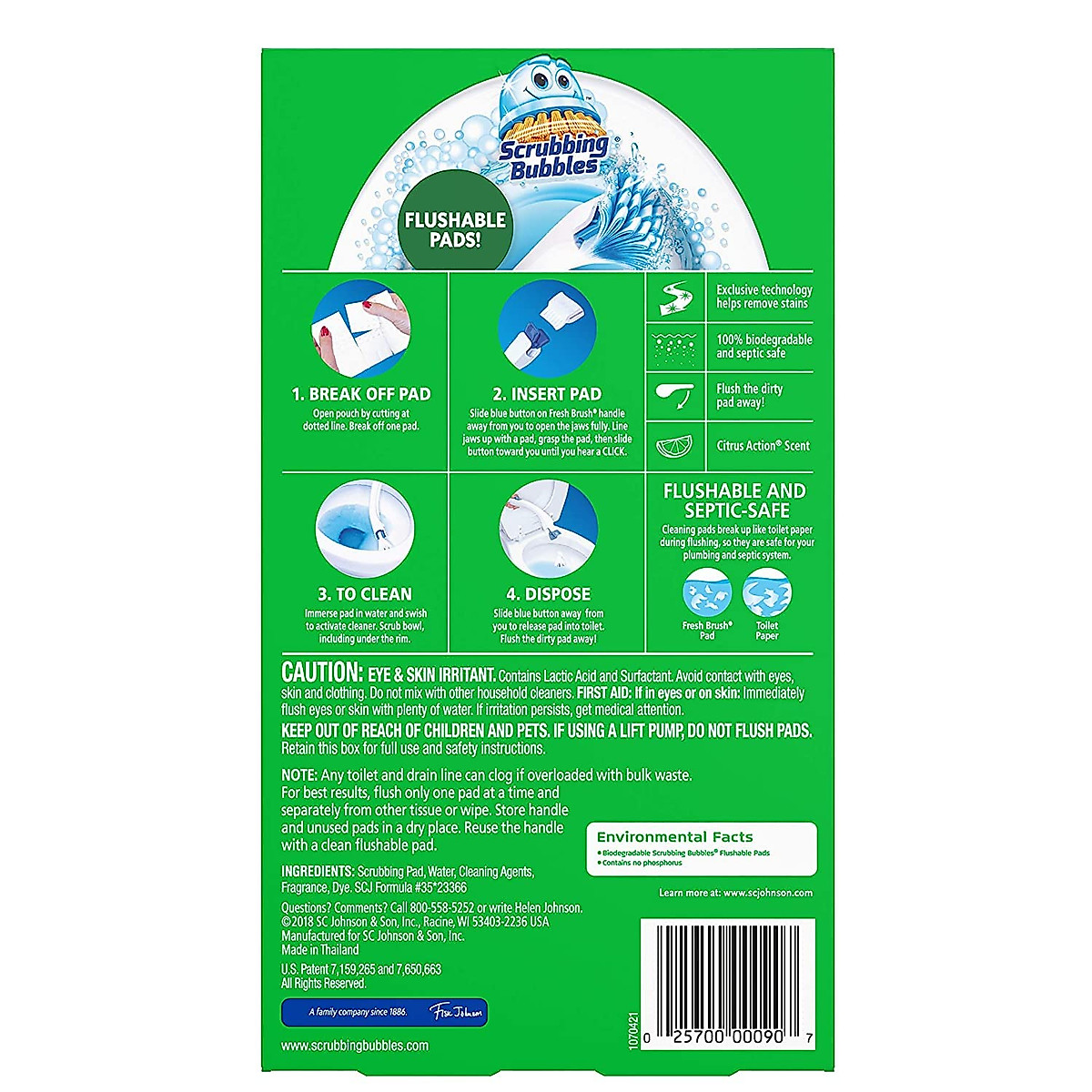 Scrubbing Bubbles Fresh Brush Flushables Refill, Toilet And Toilet Bowl Cleaner, Eliminates Odors And Limescale, Citrus Action Scent, 10ct