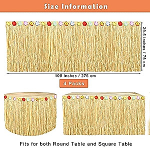 Fovths 4 Pack Luau Grass Table Skirt Natural 9 Feet x 29.5 Inch Hawaiian Table Skirt for Tropical Hawaiian Party Decorations Luau Party Costume Party, Straw Yellow