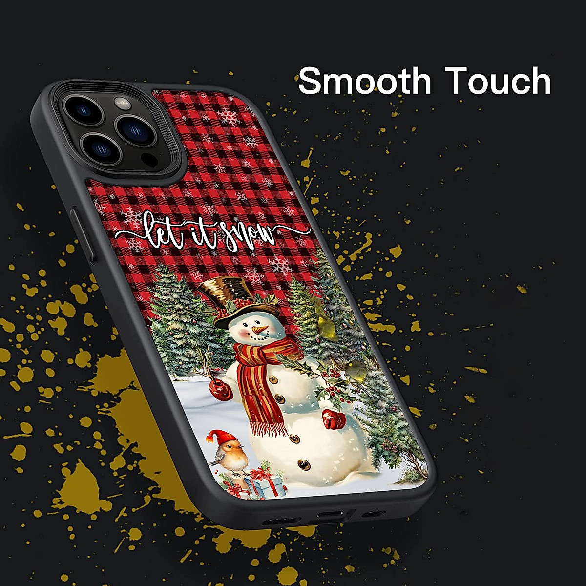 Christmas Red Plaid Snowman Cardinal Let It Snow Xmas Phone Case Compatible with iPhone 15 14 13 12 11 Pro Max|Samsung Galaxy S23 S22 S21 S20 FE|A14 A54 A53 A03S A13|Note 20 10|Z Flip 3/4
