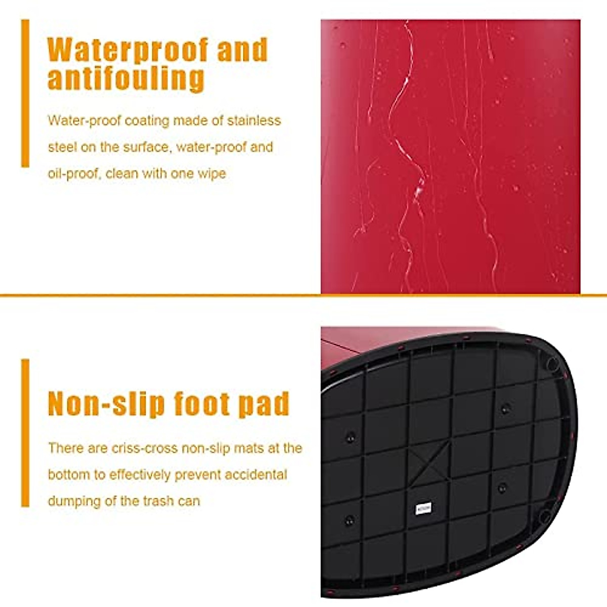 Hkeli Kitchen Trash Waste Bin 13 Gallon 50 Liter High Capacity Brushed Stainless Steel Garbage Can Touch Free Automatic Trash Can with Lid for Home Office Red