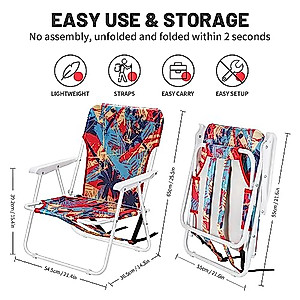 Beach Chairs for Adults 2 Pack, Lightweight Backpack Beach Chair with Shoulder Straps, Low Beach Chair Support 265lbs, Folding Beach Chair for Beach, Camping, Hiking, Picnic, Green