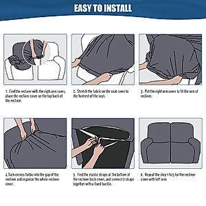 TAOCOCO Recliner Loveseat Slipcover, 2 Pieces Polyester Fabric Stretch Sofa Covers for 2 Seat Reclining Couch, Soft Washable Furniture Protector with Pockets (2 Seat, Dark Gray)