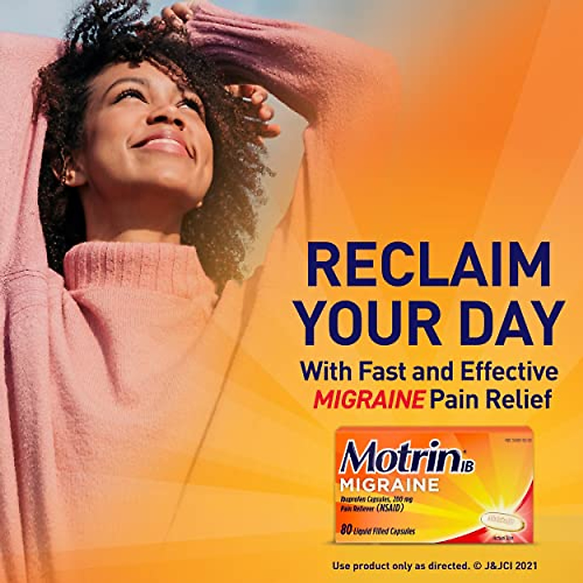 Motrin IB Migraine Liquid Gel Caps, Ibuprofen 200 mg, Migraine Relief Medicine, 80 Ct