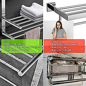 Bathroom Towel Rack 3 Tier with 24-Inch Multilayer Hotel Racks 304 Stainless Steel Towel Bar Shelf Wall-Mounted Brushed Finish Bar withTowel Shelves,3-Tier Bar Mounted Hotel Racks