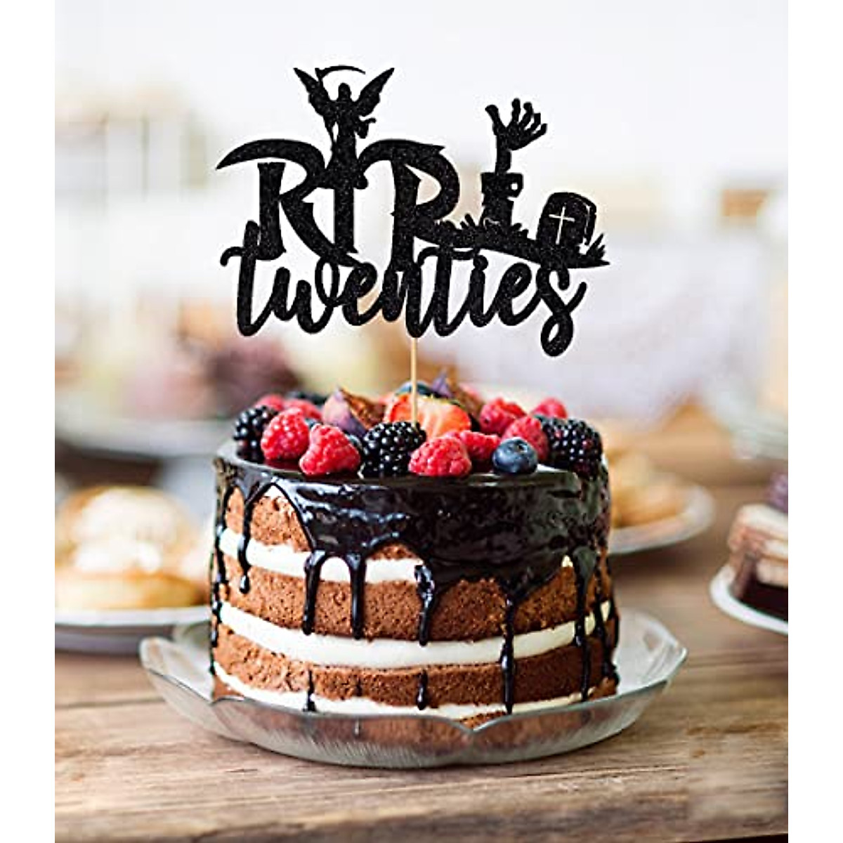 Crseniny Black Glitter Rip Twenties Cake Topper, Happy 30th Birthday, 30 Fun 30th Birthday Cake Topper for My 20th RIP Young Men and Women Dirty 30 Pieces,30th Birthday Party Cake Decoration Supplies