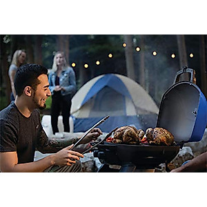 Napoleon TravelQ 285 Portable Gas BBQ Grill, Propane, Blue Lid - TQ285-BL-1 – Two Burners, Cast Iron Cooking Grids, Ideal for Camping & Tailgating