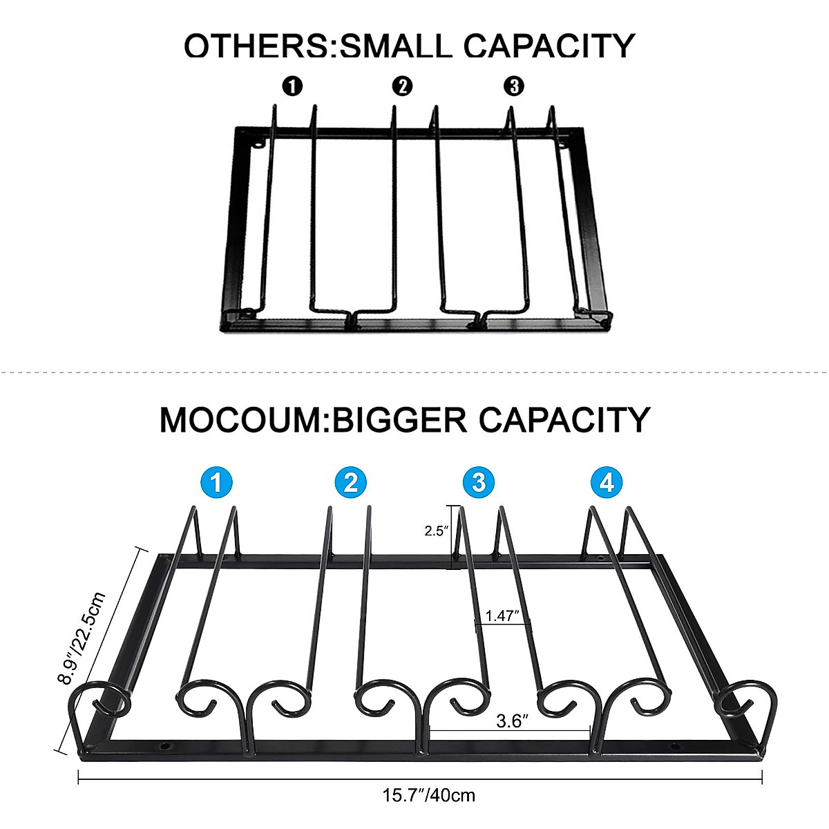 MOCOUM Under Cabinet Wine Glass Rack Stemware Rack, Wine Glasses Hanger Rack Wire Wine Glass Holder Storage Hanger for Cabinet Kitchen Bar (Black, 4 Rows 1 Pack)