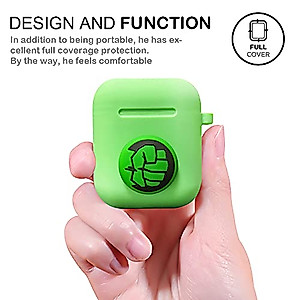MJCMYC AirPods Case Designed for AirPods 2 & 1, AirPods Case Cover with Keychain,Soft Silicone Material for Boys and Girls,Super Hero Character Surface Earphone Case (Hulk)