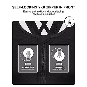 Yvette Zip Front Close Sports Bra - High Impact Full Support for Large Bust,Sewn in Pads,Wireless and Supportive, Black,M+