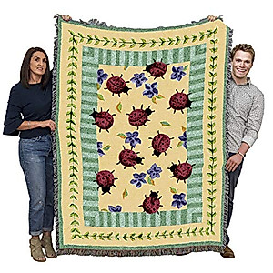 Pure Country Weavers Lady Bug Garden Blanket - Garden Floral Gift Tapestry Throw Woven from Cotton - Made in The USA (72x54)