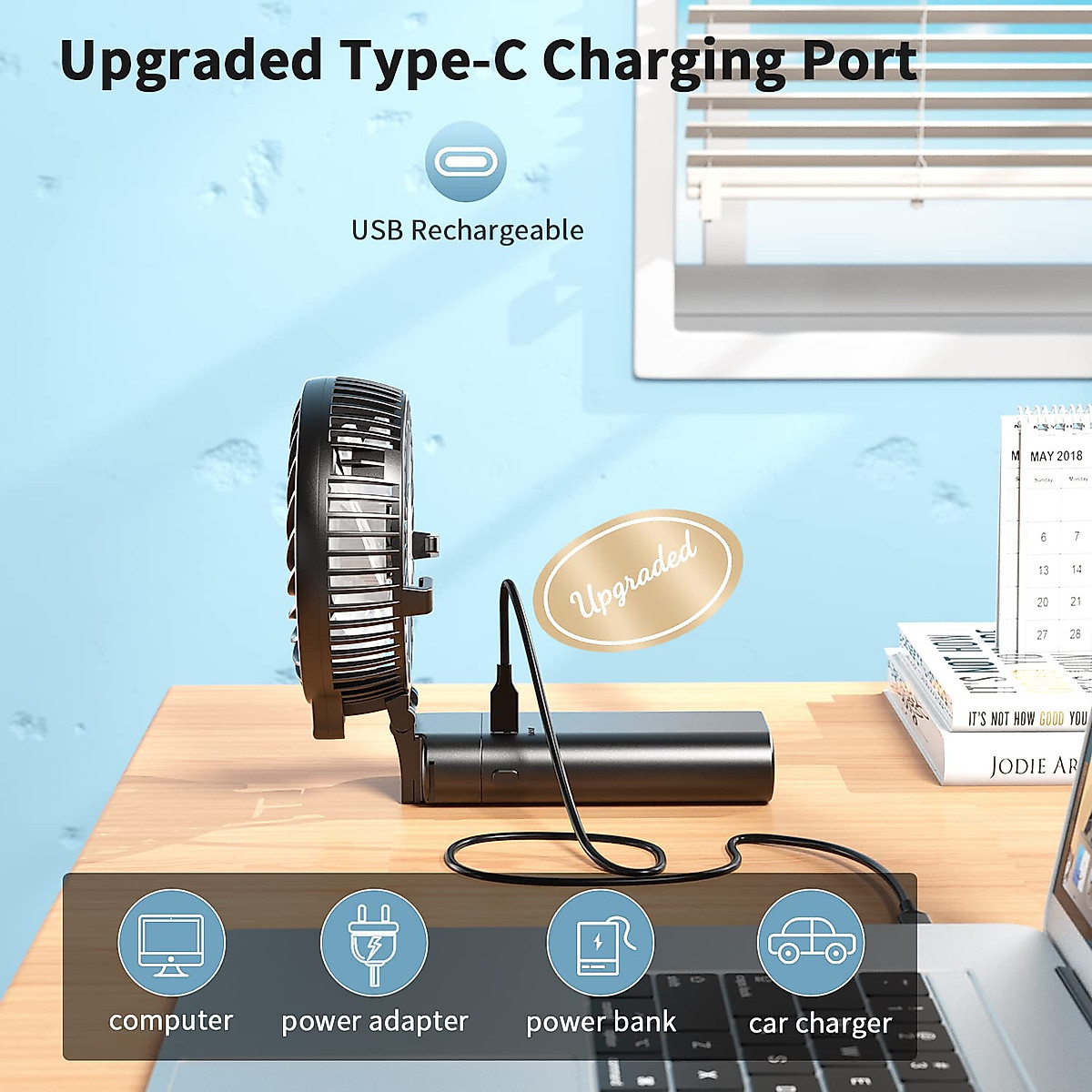 HandFan 10400mAh Handheld Fan With Double Portable Charger, Rechargeable Personal Hand Fan, Foldable Mini Electric Fan, Battery Operated Cooling Fan for Travel Beach Outdoors Indoors(Clear Blade)