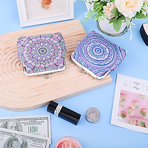 Oyachic 4 Pcs Mandala Coin Purses,PU Leather Change Purse,Vintage Wallets with Clasp Kiss-lock,Cute,Small Clutch Pouch for Woman Girls