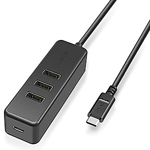 Elecom U2HC-T431PBK USB Hub, Type-C USB-A, 2.0 x 3 Ports, USB PD 60W Compatible, Type-C x 1, Cable 11.8 inches (30 cm), Magnetic, Black