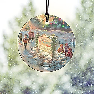 Thomas Kinkade - The Lights of Christmastown – Children Snow Day - 3.5” Starfire Prints Hanging Glass Print Accessory – Officially Licensed Collectible | Complimentary Velveteen Gift Bag