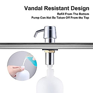 VANNSOO Bathroom Kitchen Sink Soap Dispenser Chrome, 34 oz ( 1000ml ) Brass Large Under Sink Faucet Soap Dispenser Bottle Replacement Detergent Dish Soap Dispenser