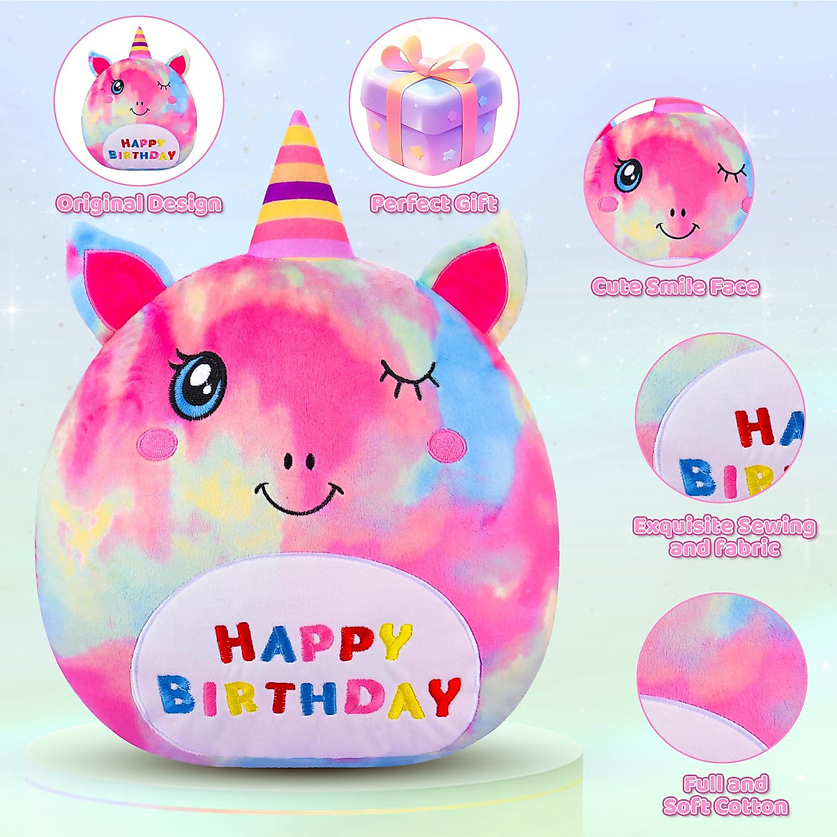 Vpkefla 15'' Unicorn Stuffed Animals Plush Pillow Soft Fluffy Stuffies Doll Gifts for Kids Toddlers Home Room Christmas Decorations Birthday Gift for Girls Kids (Unicorn)