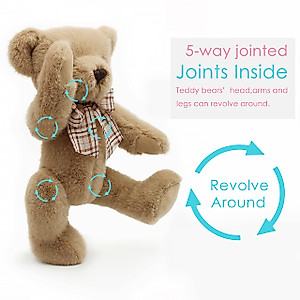 suepcuddly 13" Jointed Teddy Bear Stuffed Animal for Girl,Boy,Baby Cute Plush Toy/Light Brown