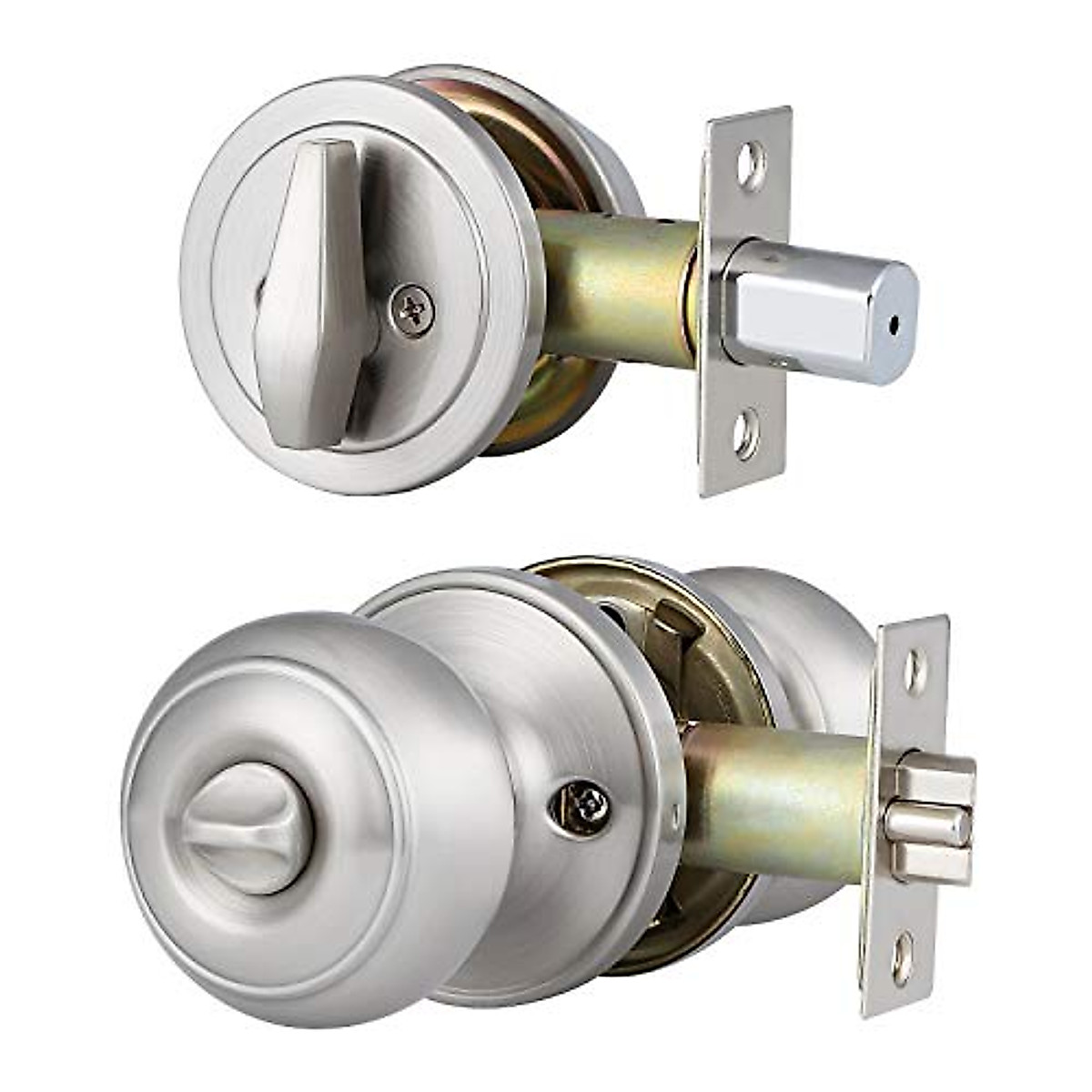 2 Pack Entry Door Knob and Single Cylinder Deadbolt Combo Pack in Satin Nickel, Keyed Alike Exterior Door Lock Set with Deadbolt, Door Knobs with Deadbolt for Entrance and Front Door