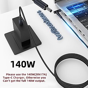Cablecc USB-C Type C Input to DC 20V 5.5 * 2.1mm Output Power 100W 135W 140W 65W PD Charge Cable for Laptop
