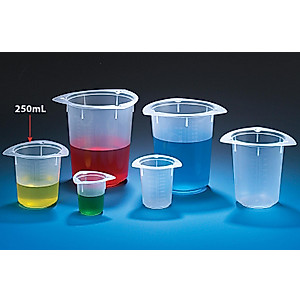 Globe Scientific 3642 Clarified Polypropylene Three Corner Graduated Beaker, Economy Style, 250mL Capacity, Pack of 100