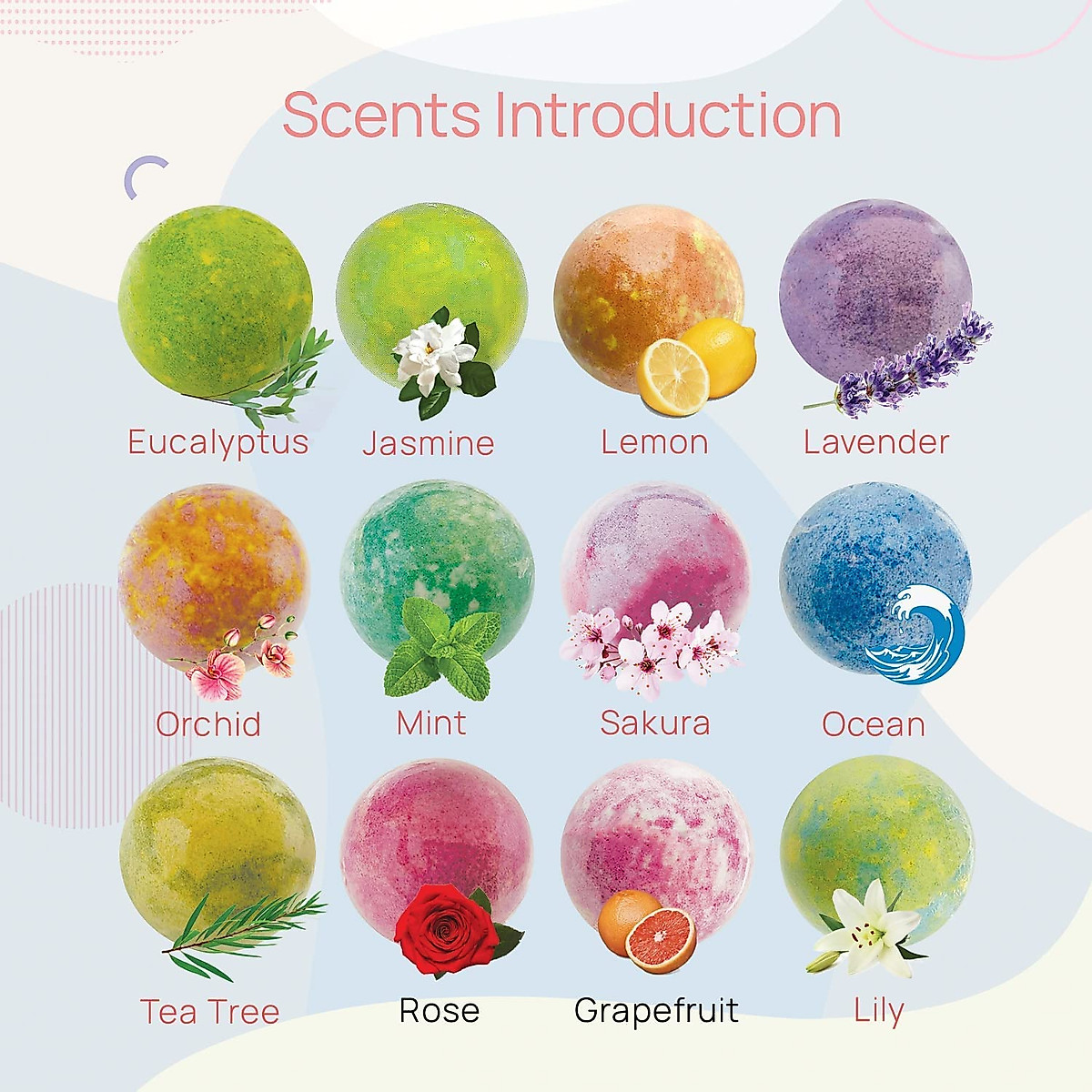 Shower Bombs, Natural Fresh 12 Kinds of Aromatherapy Fragrances Shower Bath Bomb with Plant Essential Oils and Dry Flower, 12 Count Big for Women and Men