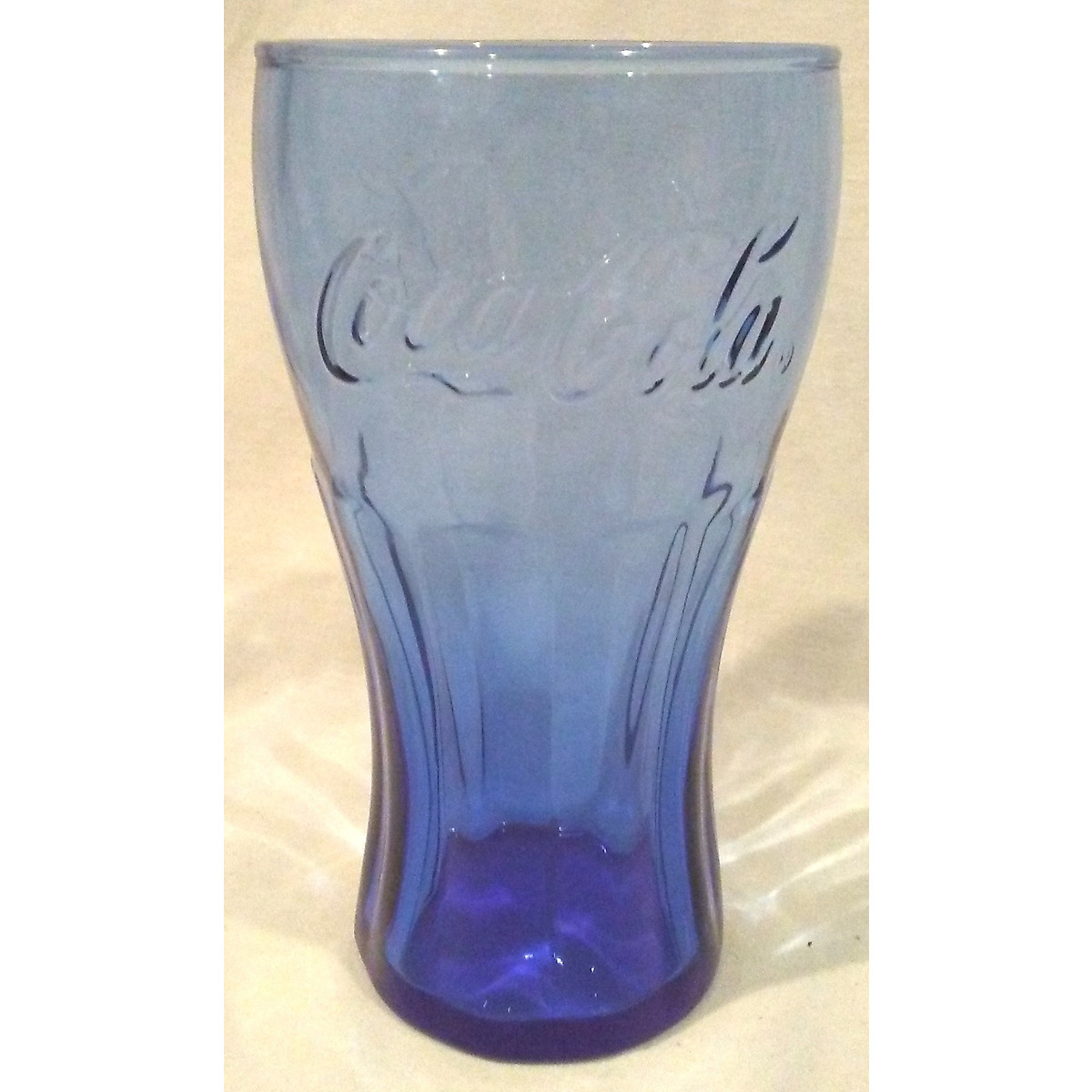 Coca Cola Cobalt Blue Glass 6", Coca Cola Curved Fountain Glass