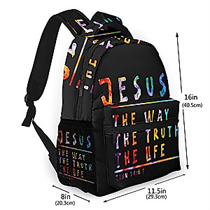 Jesus is The Way The Truth The Life Laptop Backpack School Bookbag, Polyester Anti-Theft Stylish Casual Daypack Bag with Luggage Strap, Travel Business College School Bookbag