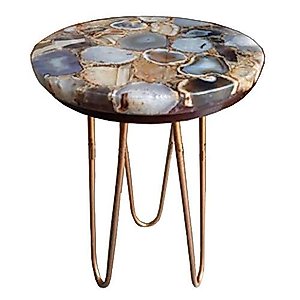 Natural Agate Table, Agate Table With Metal Stand, Round Agate Stone Table, Centerpiece, Agate Side Table 12" Inch