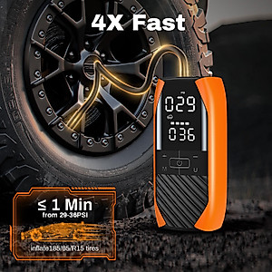 Kapopop K1 Tire Inflator Portable Air Compressor,4X Faster 150PSI & 20000mAh Cordless Air Pump for Car Tires,Bikes,Motorcycles & Balls,with Pressure Gauge,LCD Display,Emergency LED Light,Auto Shut-Off